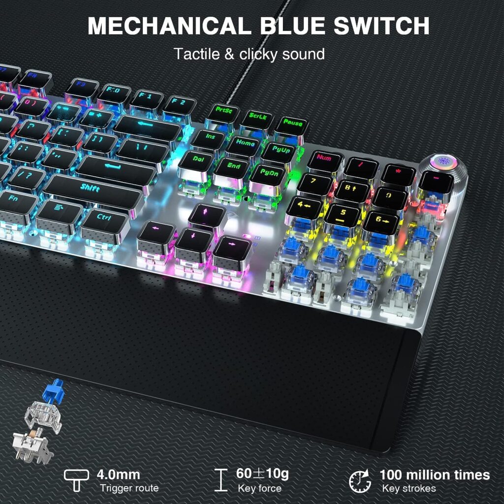 AULA F2088 RGB Wired Mechanical Gaming Keyboard With Knob | Black, Blue ...