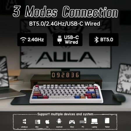 AULA F75 75% Wireless Trio Mode Mechanical Gaming Keyboard With Knob ...