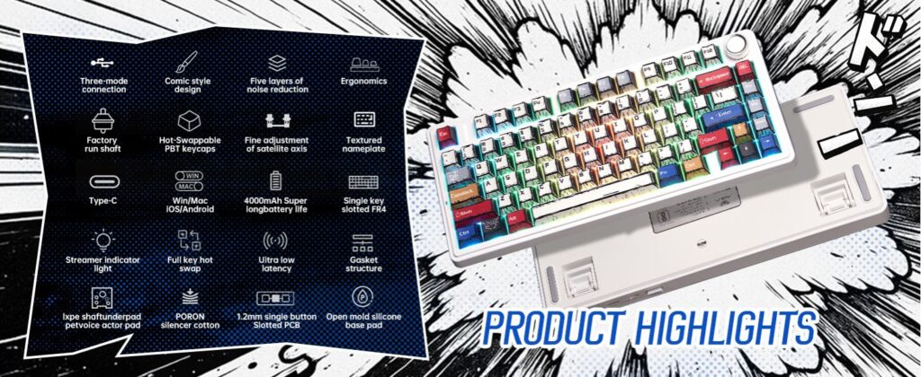 AULA F75 75% Wireless Trio Mode Mechanical Gaming Keyboard With Knob ...