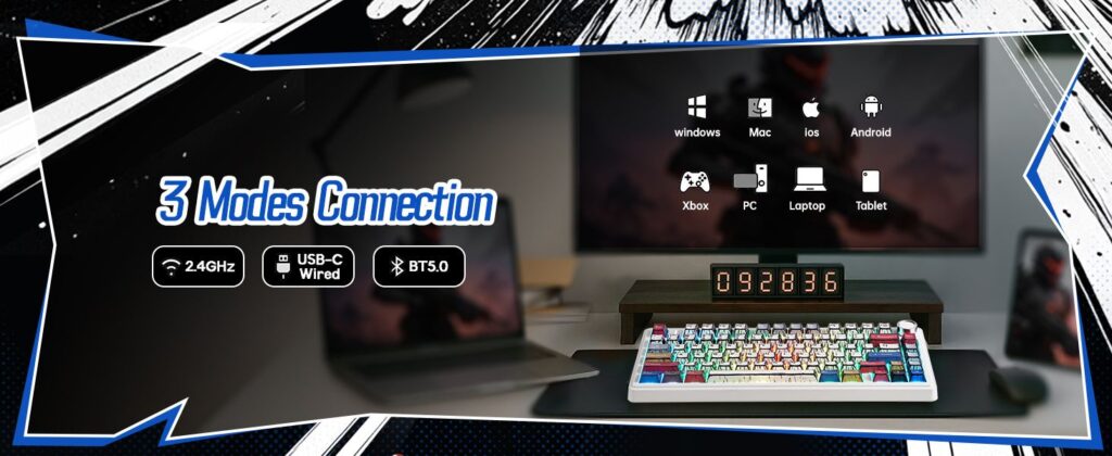 AULA F75 75% Wireless Trio Mode Mechanical Gaming Keyboard With Knob ...
