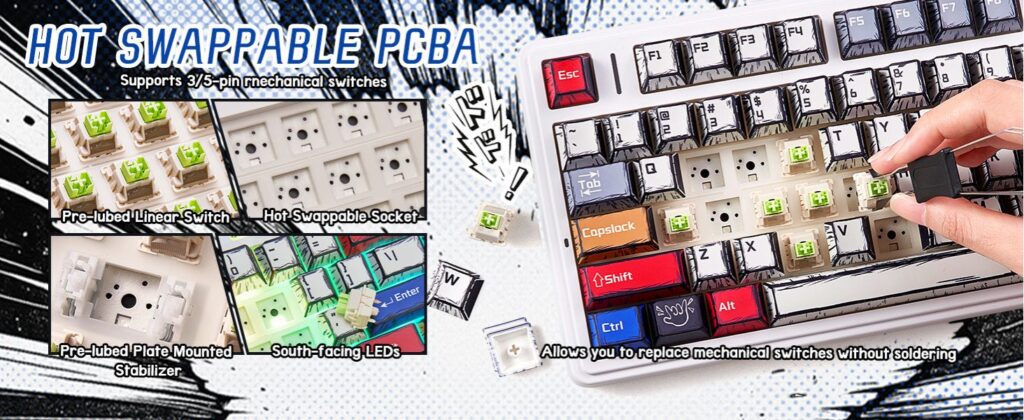 AULA F75 75% Wireless Trio Mode Mechanical Gaming Keyboard With Knob ...
