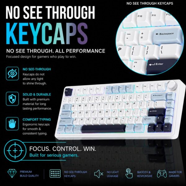 AULA F75 75% Wireless Trio Mode Mechanical Gaming Keyboard With Knob ...