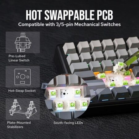 AULA F75 Max Side-Engraved Keycaps Wireless 3 in 1 Mechanical Gaming ...