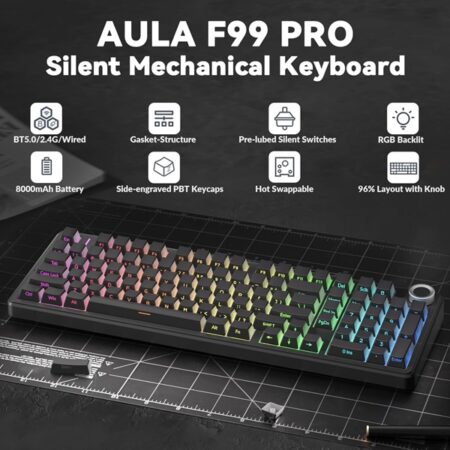 AULA F99 Pro 96% Side-Engraved Keycaps Tri-Mode Wireless Full Size ...