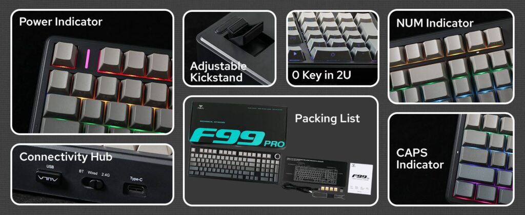 AULA F99 Pro 96% Side-Engraved Keycaps Tri-Mode Wireless Full Size ...