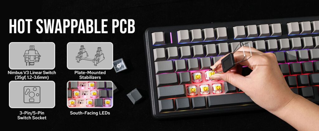 AULA F99 Pro 96% Side-Engraved Keycaps Tri-Mode Wireless Full Size ...