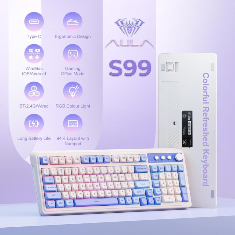 AULA S99 Tri-Mode (2.4G/BT/Wired) Programmable Full Size Membrane ...