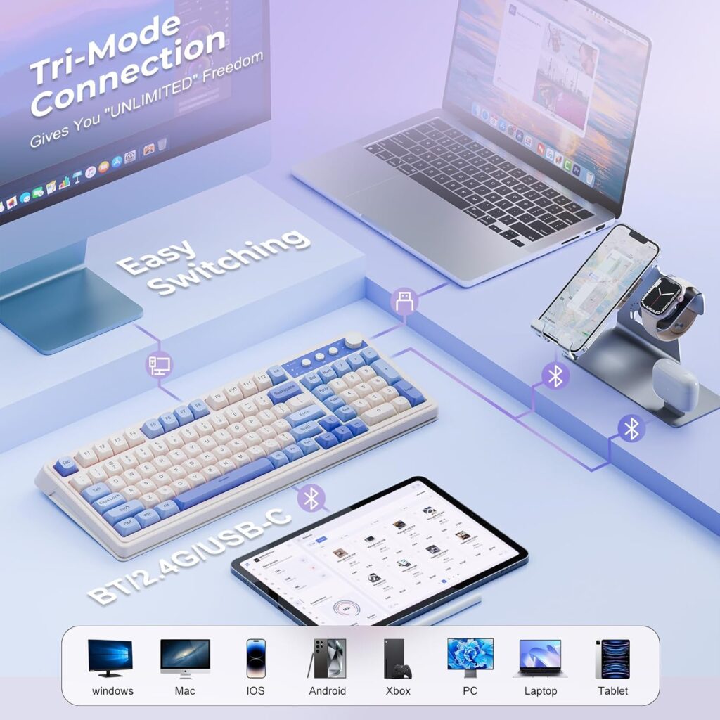 AULA S99 Tri-Mode (2.4G/BT/Wired) Programmable Full Size Membrane ...