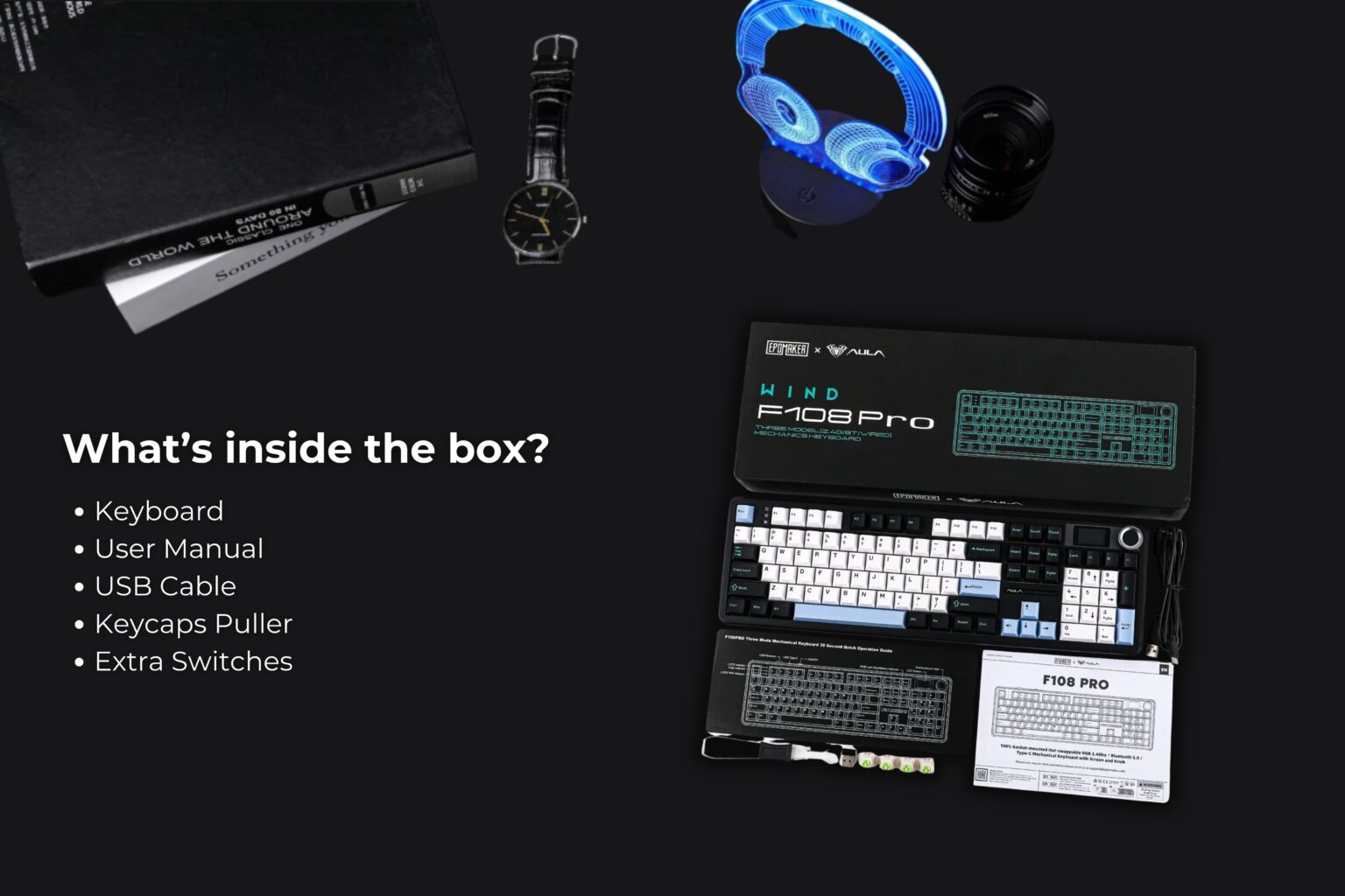 AULA F108Pro 3 in 1 (2.4G/BT/Wired) Full Size Wireless RGB Mechanical ...