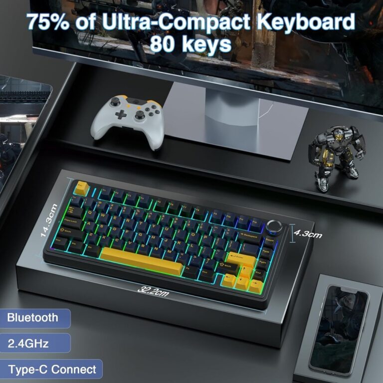 AULA F75 75% Wireless Trio Mode Mechanical Gaming Keyboard With Knob ...